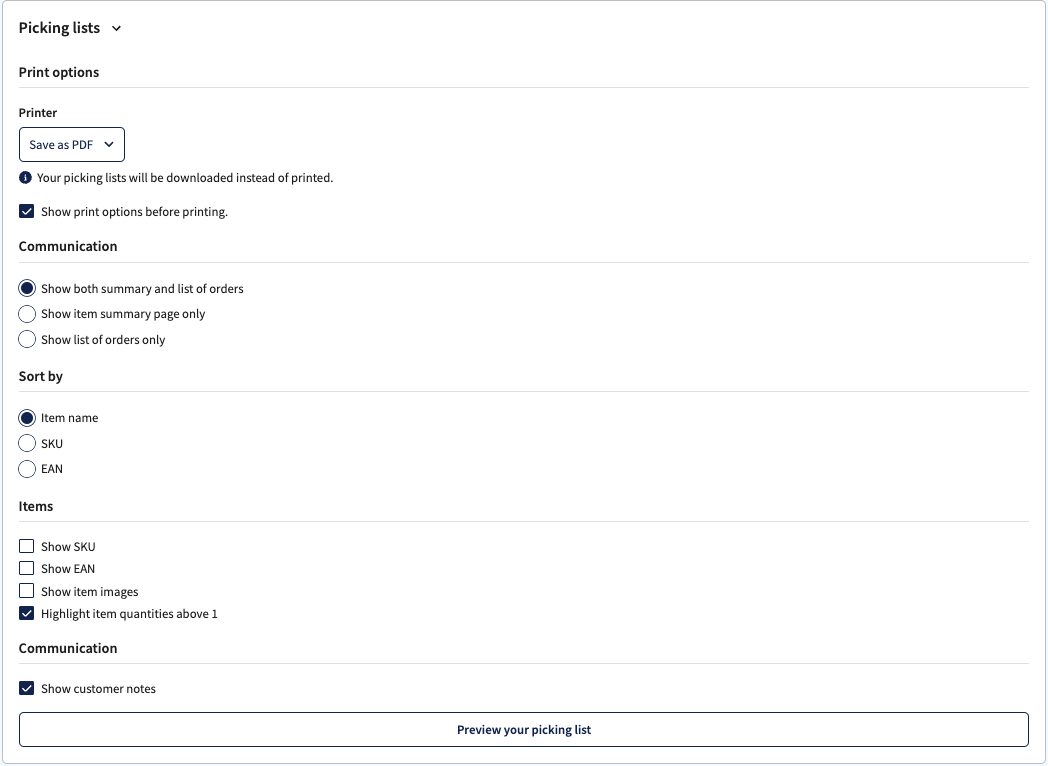 How to configure your picking list settings (Pack & Go) – Sendcloud Help Center
